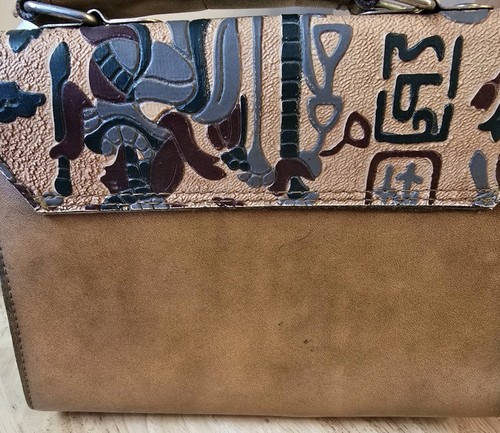 R Princess Vtg Leather Egyptian Design Handbag Toggle Latch Top Handle ...