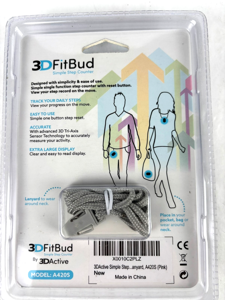 3DFitBud Simple Step Counter Walking 3D Pedometer with Clip and Lanyard ...
