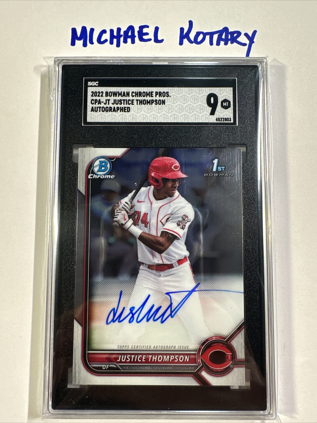JUSTICE THOMPSON 2022 BOWMAN CHROME AUTO SGC 9 Reds 1st CPA-jt | eBay