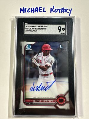 JUSTICE THOMPSON 2022 BOWMAN CHROME AUTO SGC 9 Reds 1st CPA-jt | eBay