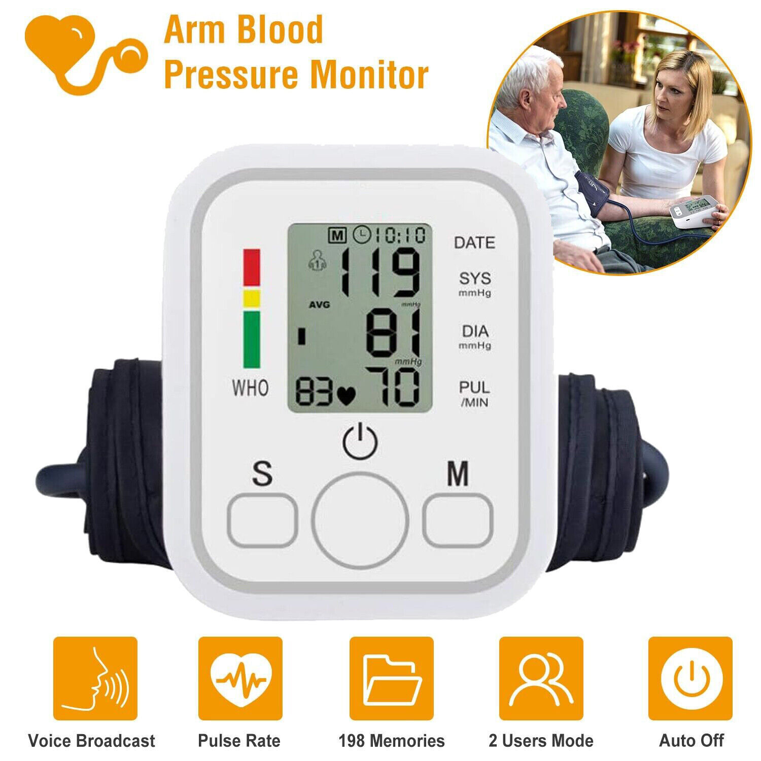 Automatic Arm Blood Pressure Monitor Digital Pulse Heart Rate Machine ...