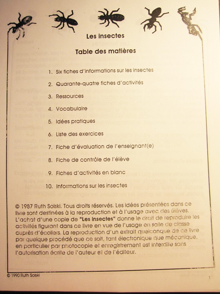 French Immersion worksheets SCIENCE INSECTS Les insectes grade 2 grade ...