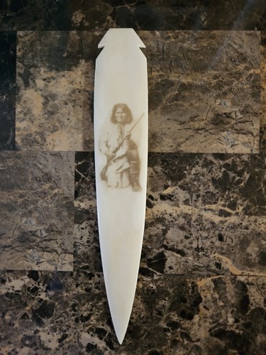 ENGRAVED NATIVE AMERICAN WARRIOR BUFFALO BONE SPEAR POINT 7+" POWWOW ...