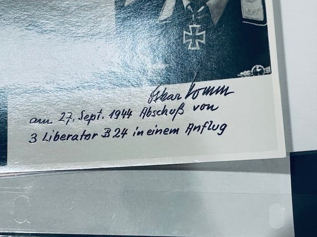 OSKAR ROMM - GERMAN WWII LUFTWAFFE ACE -SIGNED 7 x 9.25" B&W PHOTO -COA ...