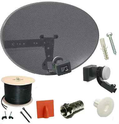 Zone 1 60cm MK4 Satellite Dish Kit + Quad LNB 10m Twin Black Coax Cable ...