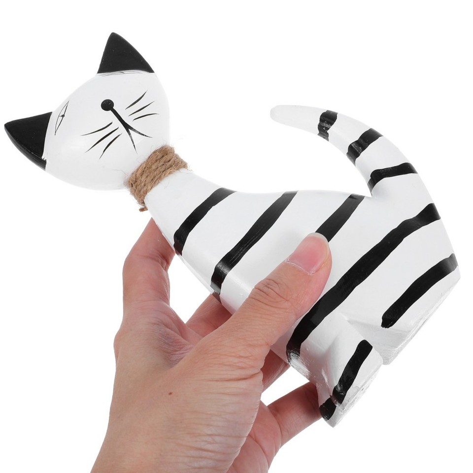 2 Pcs Wood Carving Kitten Craft Tabletop Adornment Cat Sculpture | eBay UK