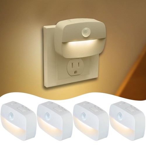 Motion Sensor Night Light Plug in 4 Pack,10-60Lm Stepless Dimming,3 ...