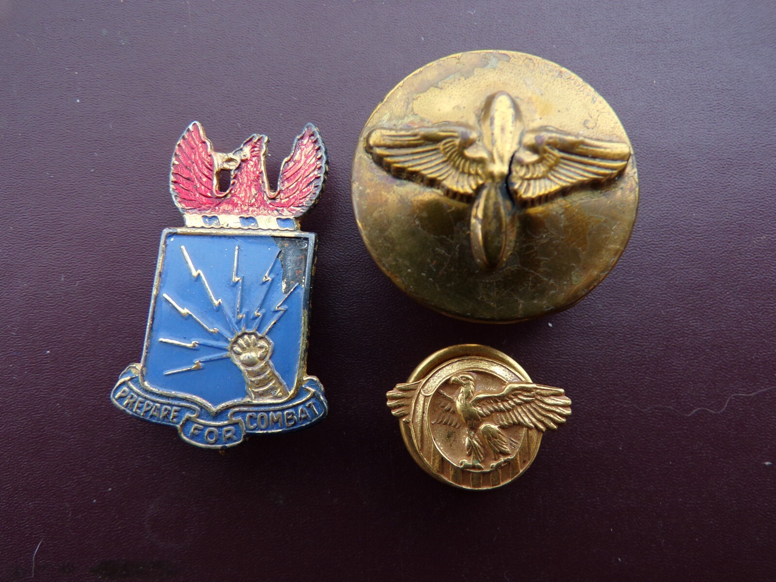 WWII US Army Air Corps Sterling Crest Collar Brass Disk Discharge Pin ...