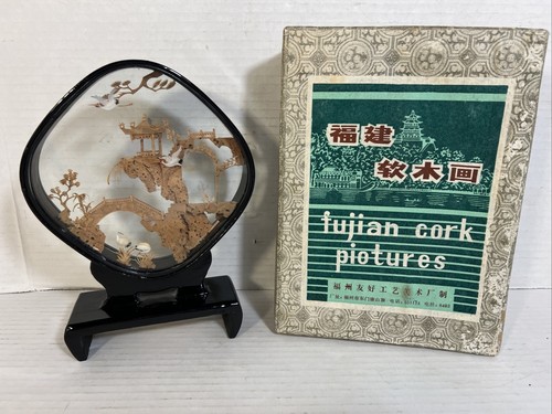 FUJIAN HAND CARVED CORK DIORAMA ART GLASS WOOD FRAMED PICTURE China | eBay