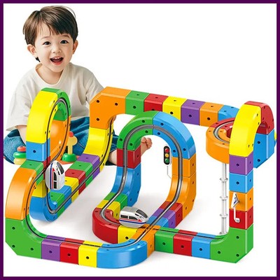 DIY Assembly Magic Track Train Building Block Multiple Shapes Kids STEM ...
