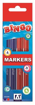 Bingo Marker Pens Pack 4 Red & Blue Pens For Bingo Tickets Dabbers Non ...