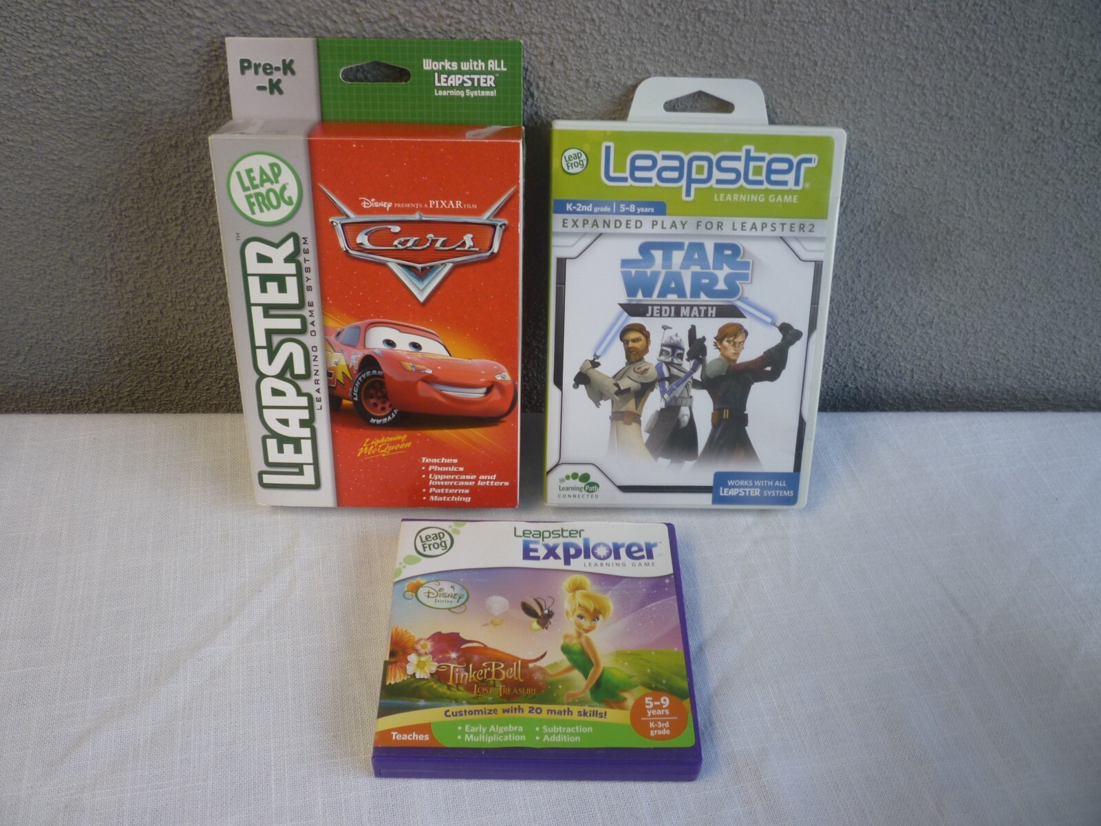 Leap Frog Leapster Jedi & Tinkerbell Math & Pixar Cars Phonics Learning ...