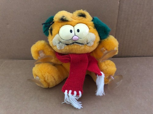 Vintage GARFIELD Dakin Plush Doll Suction Cups HAPPY HOLIDAYS Pinback ...