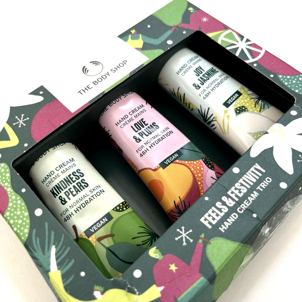 3pc New The Body Shop Feels & Festivity Hand Cream Trio Gift Set ...