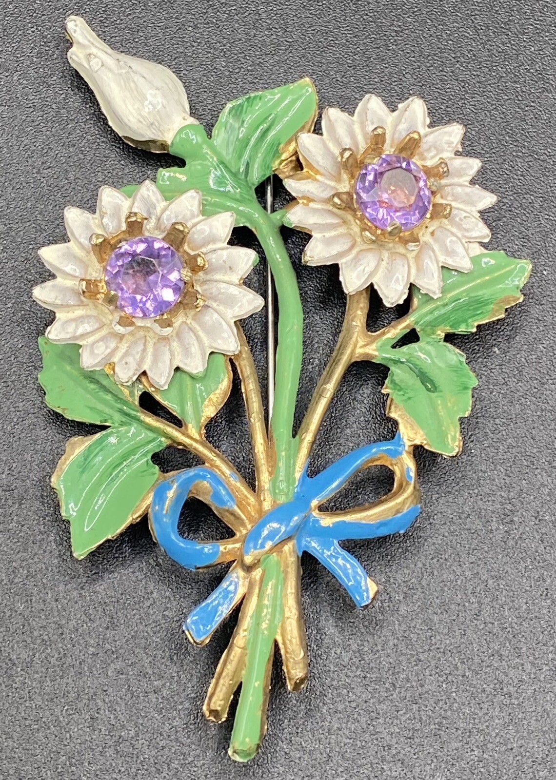 Vintage Coro? Flower Enamel Brooch Pin - Gem