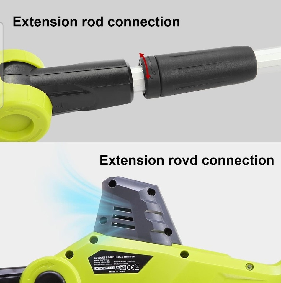 Cordless Pole Hedge Trimmer, Telescopic Long Reach Extendable Cutter 1x ...