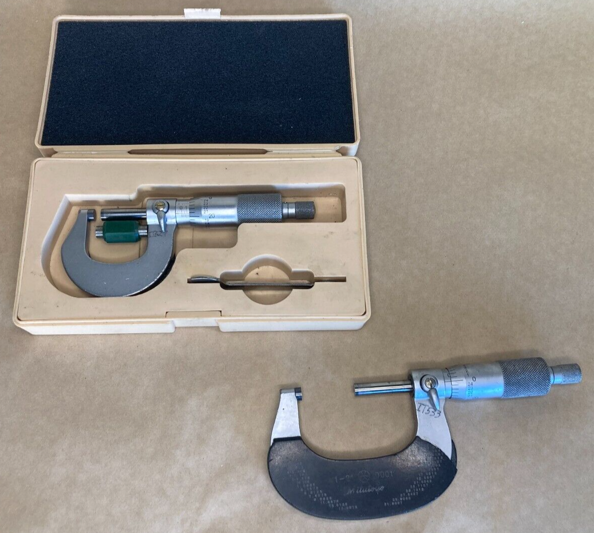 2 MITUTOYO Micrometers 0-1'' and 1-2". Includes 1 Case, 1 Standard and ...