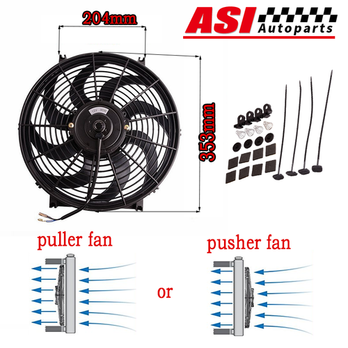 UNIVERSAL 14" 14INCH PULL/PUSH FAN KIT FOR RADIATOR ELECTRIC THERMO ...