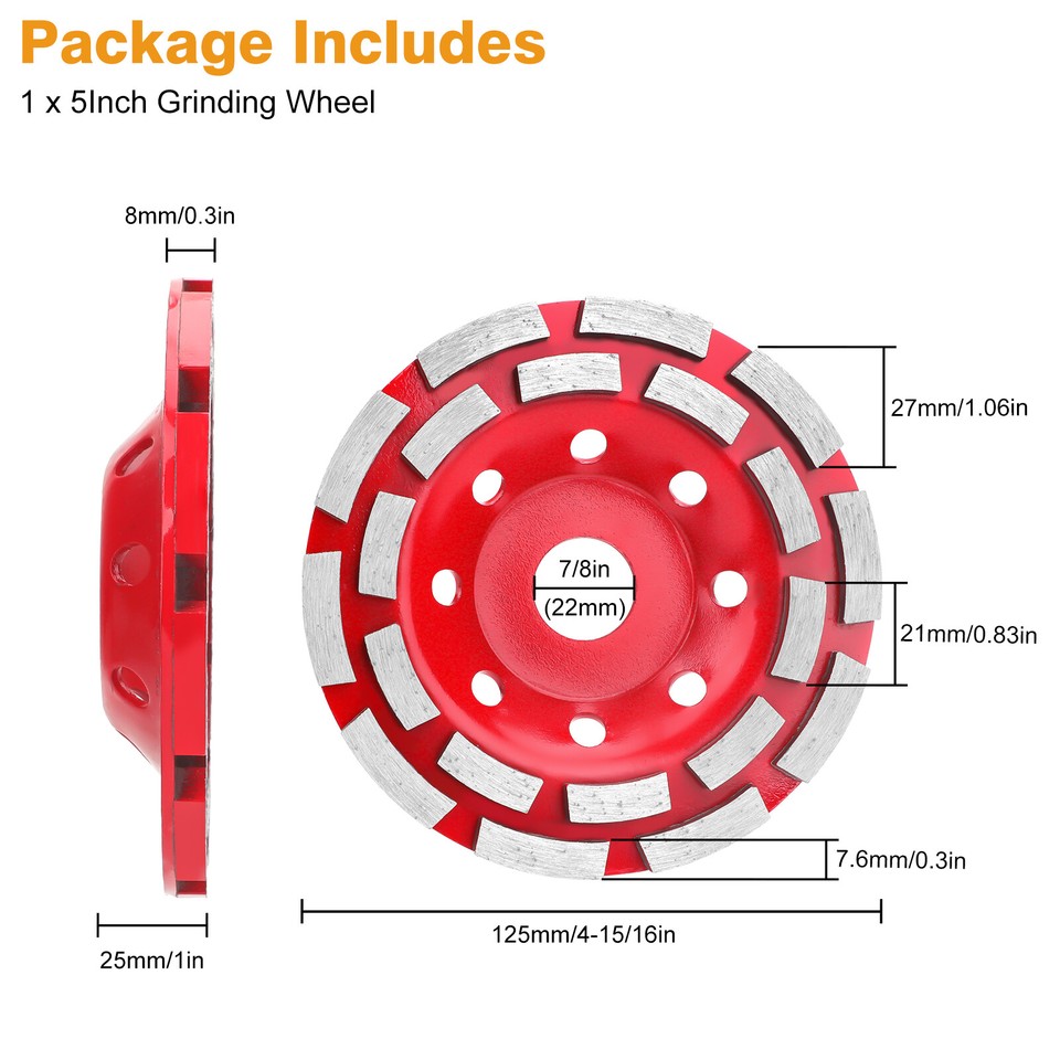 5" Diamond Grinding Cup Wheel Disc Double Row Segment Grinder Concrete ...