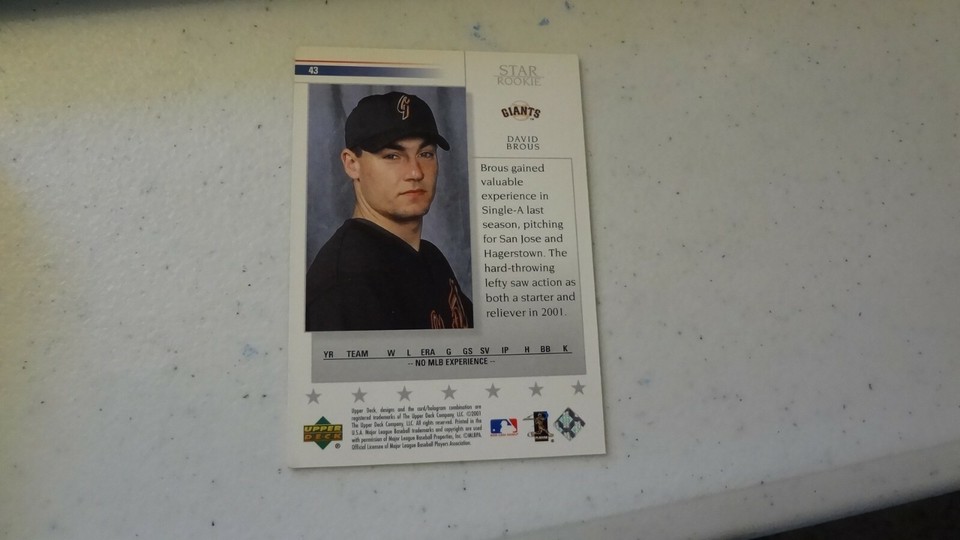 2001 UPPER DECK STAR ROOKIE #43 DAVID BROUS BASEBALL CARD | eBay
