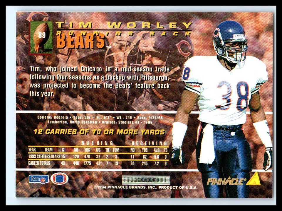 1994 Pinnacle #89 Tim Worley MT-NRMT Football Card | eBay