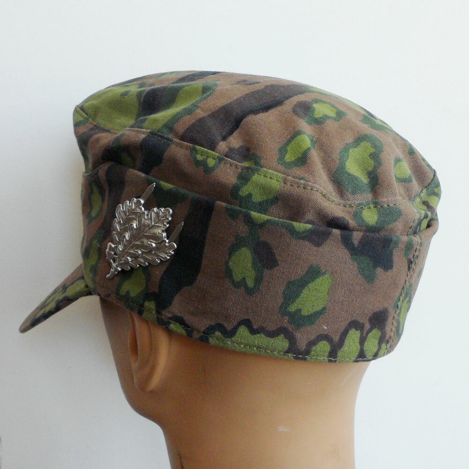 WWII German Army Oak Leaf Camo M43 Field Cap Hat Oak Sniper Cap Badge ...