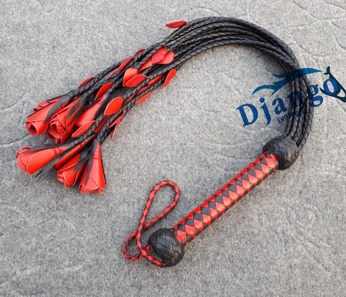 Cat-O-Nine Tails Genuine Thick Top Leather Flogger Whip Roses & Petals ...