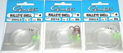Gamakatsu #4 & #6 Walleye Snells (Lot of 3-5/pack-Glow/Red) | eBay