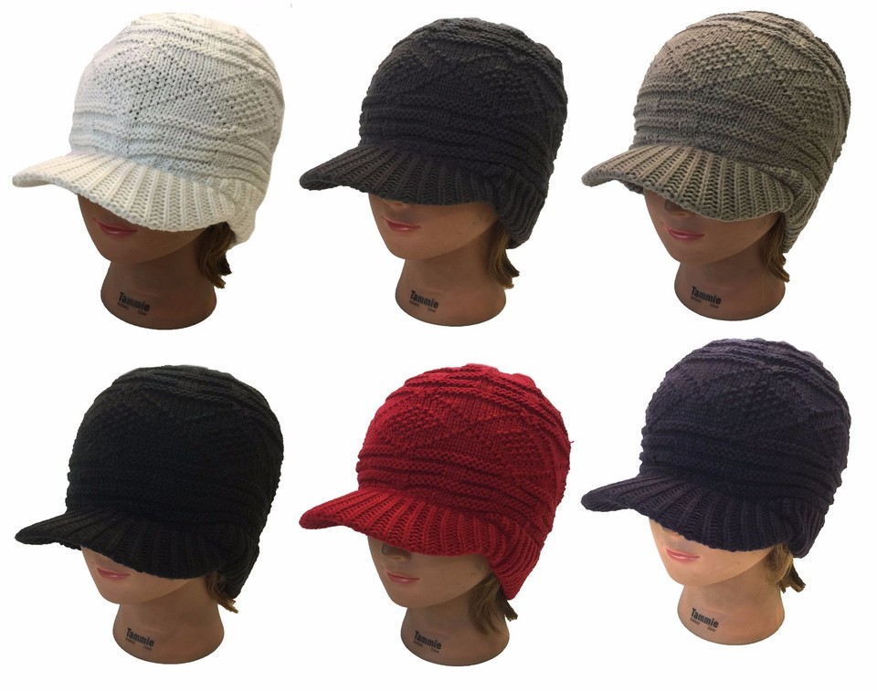 Ladies Women Knit Visor Beanie Warm Winter Ski Hat Cap | eBay