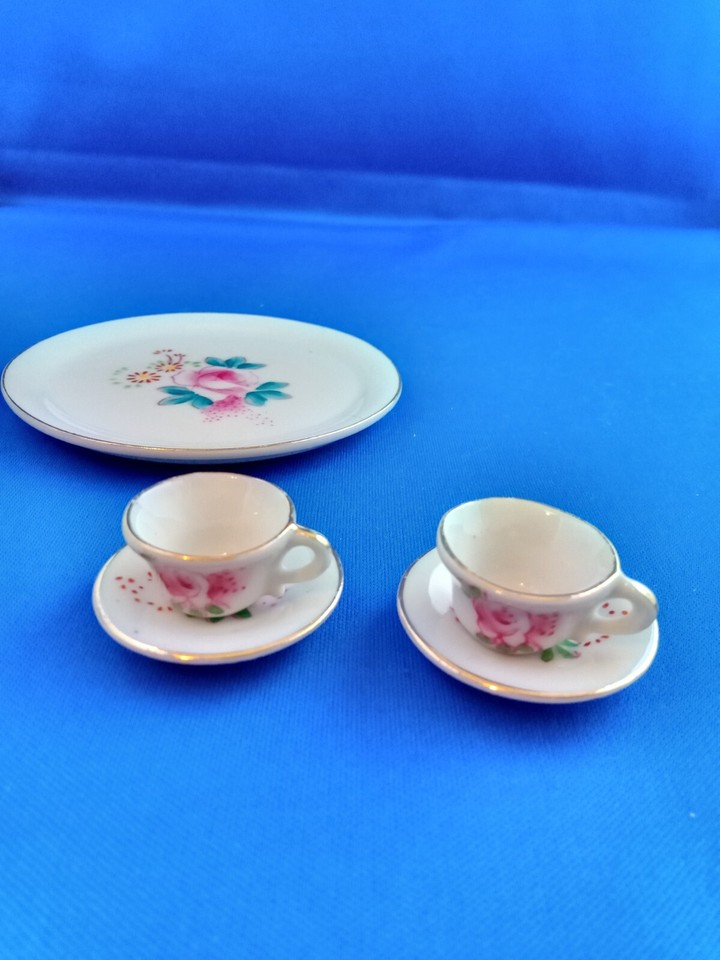 Beautiful 10 piece dollhouse tea set pink roses on white porcelain | eBay