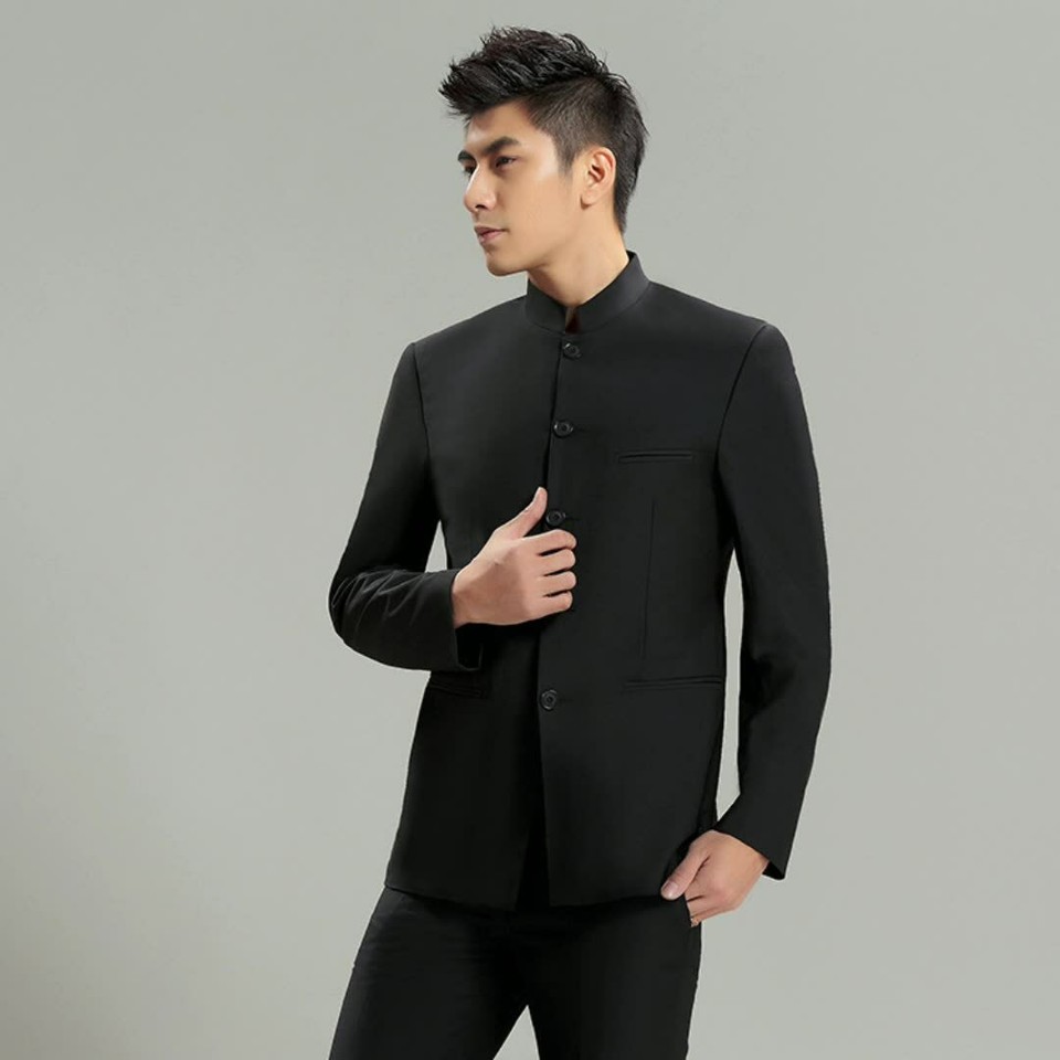 Mens Traditional Mandarin Suit Coat Chinese Banded Collar Single ...