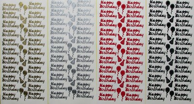 HAPPY BIRTHDAY PEEL OFF STICKERS Balloons Party Hats Script - 4 Colours ...
