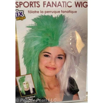 Sports Fanatic Wig Green White Fanatix Costume Game Stadium Halloween ...