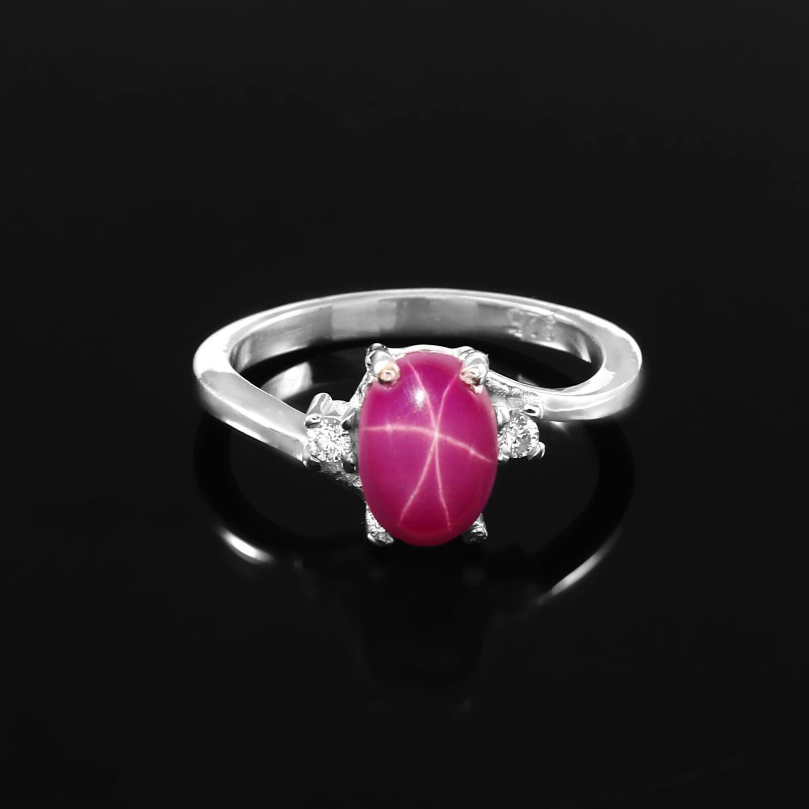 Genuine Lindy Sapphire Pink Star Ring 925 Sterling Silver Ring For ...