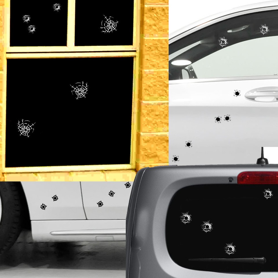 Bullet Holes Vinyl Decal Sticker Car Window Wall Bumper Set of 3 Metal ...