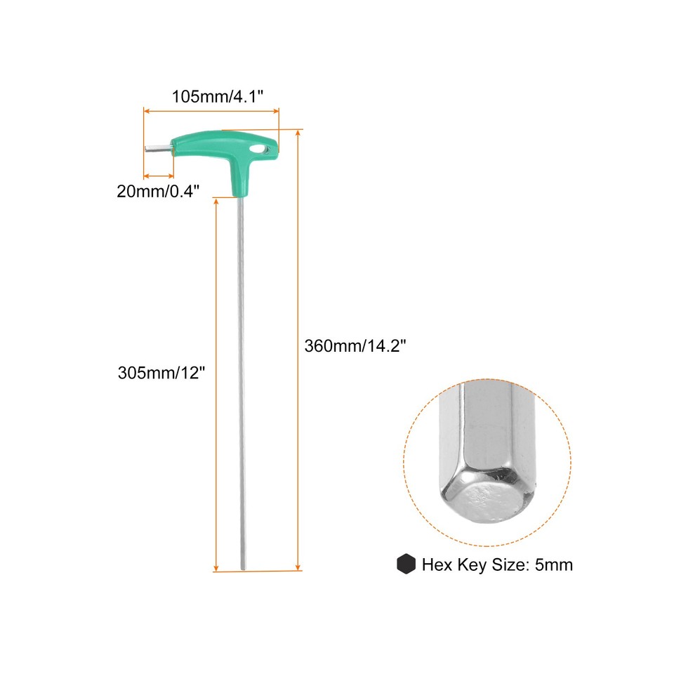 T-Handle Hex Key Wrench 12" Long Arm 5mm T-Key Inner Hexagon Spanner ...