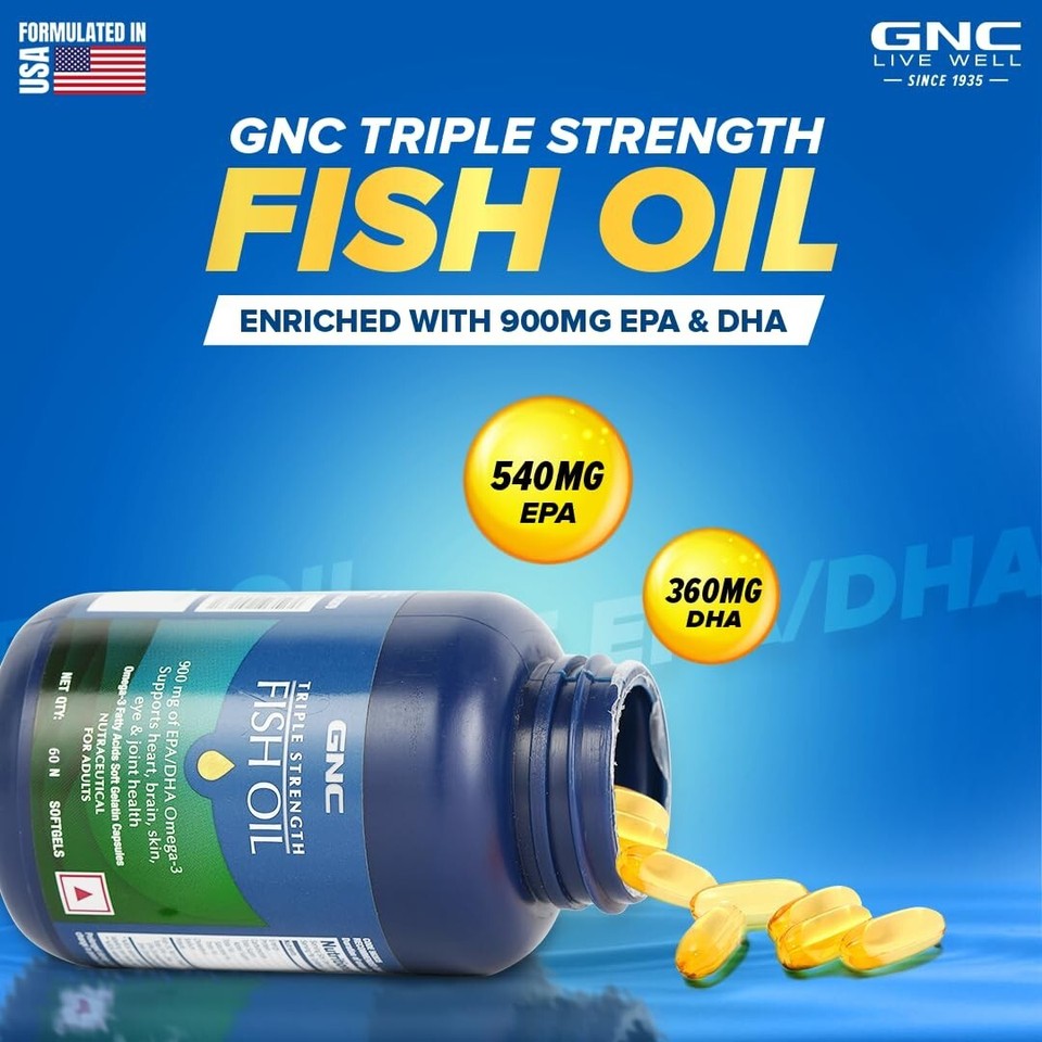 GNC 1500 MG Triple Strength Fish Oil Omega 3 Cap for Men & Women | 60 ...