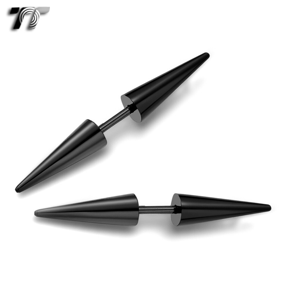 TT Black Surgical Steel Spike Cones Barbell Fake Ear Plug Earrings ...
