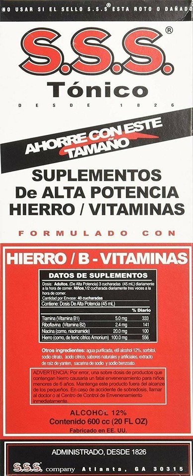 SSS Tonic High Potency Iron & B Vitamin Supplement Blood Support 20 oz ...