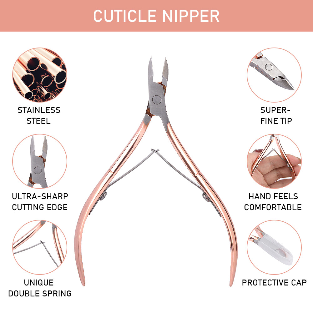 4pcs Rose Gold Handheld Cuticle Remover Set Manicure Pedicure Stainless ...