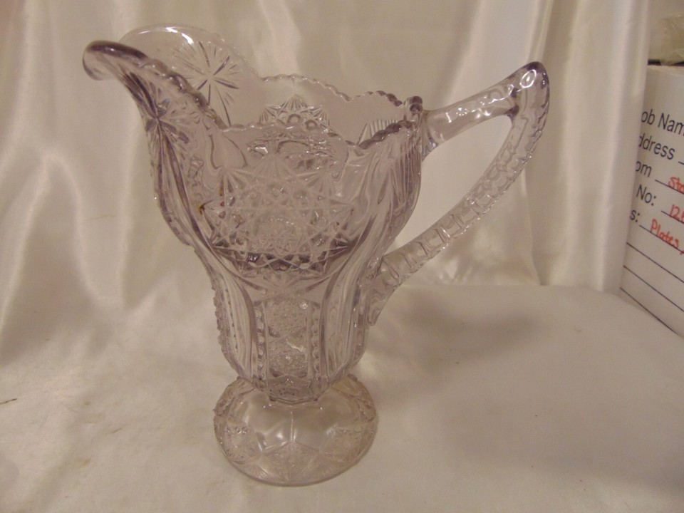 Vintage EAPG Fancy Brilliant Cut Hobstar Footed Water Pitcher-Unusual ...