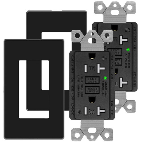 Black GFI GFCI Outlet 20 Amp Safety Receptacle Plug Tamper Resistant ...