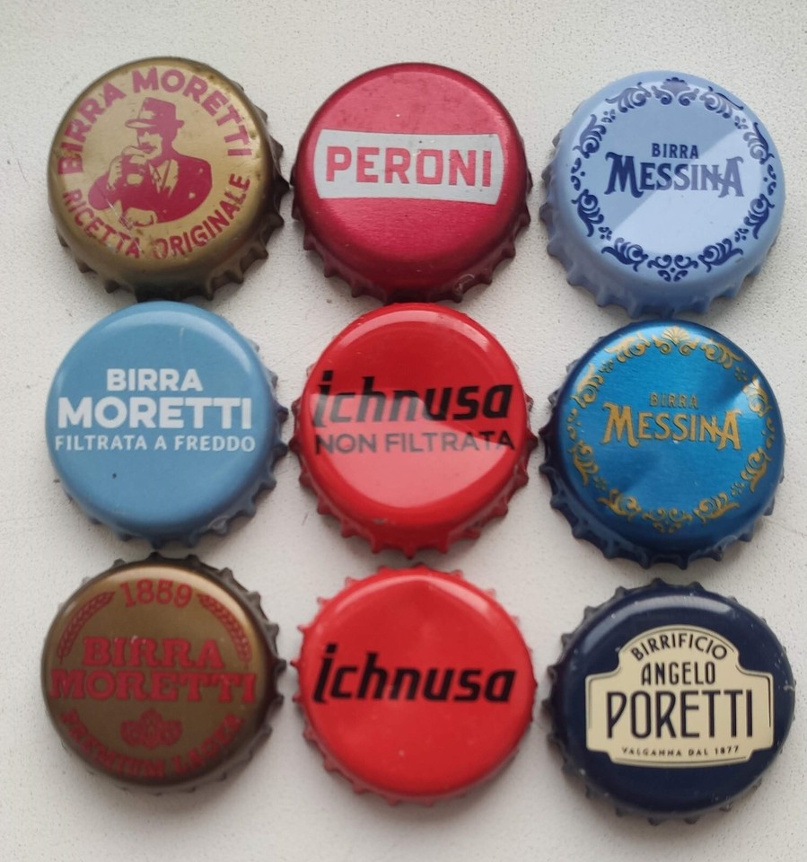 Lot / Set 9 Beer Caps from ITALY, Various Brands, Kronkorken Chapas ...
