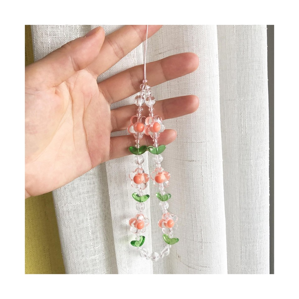Flower Phone Charm Cute Phone Charms Strap Beaded Phone Keychain Pearl ...
