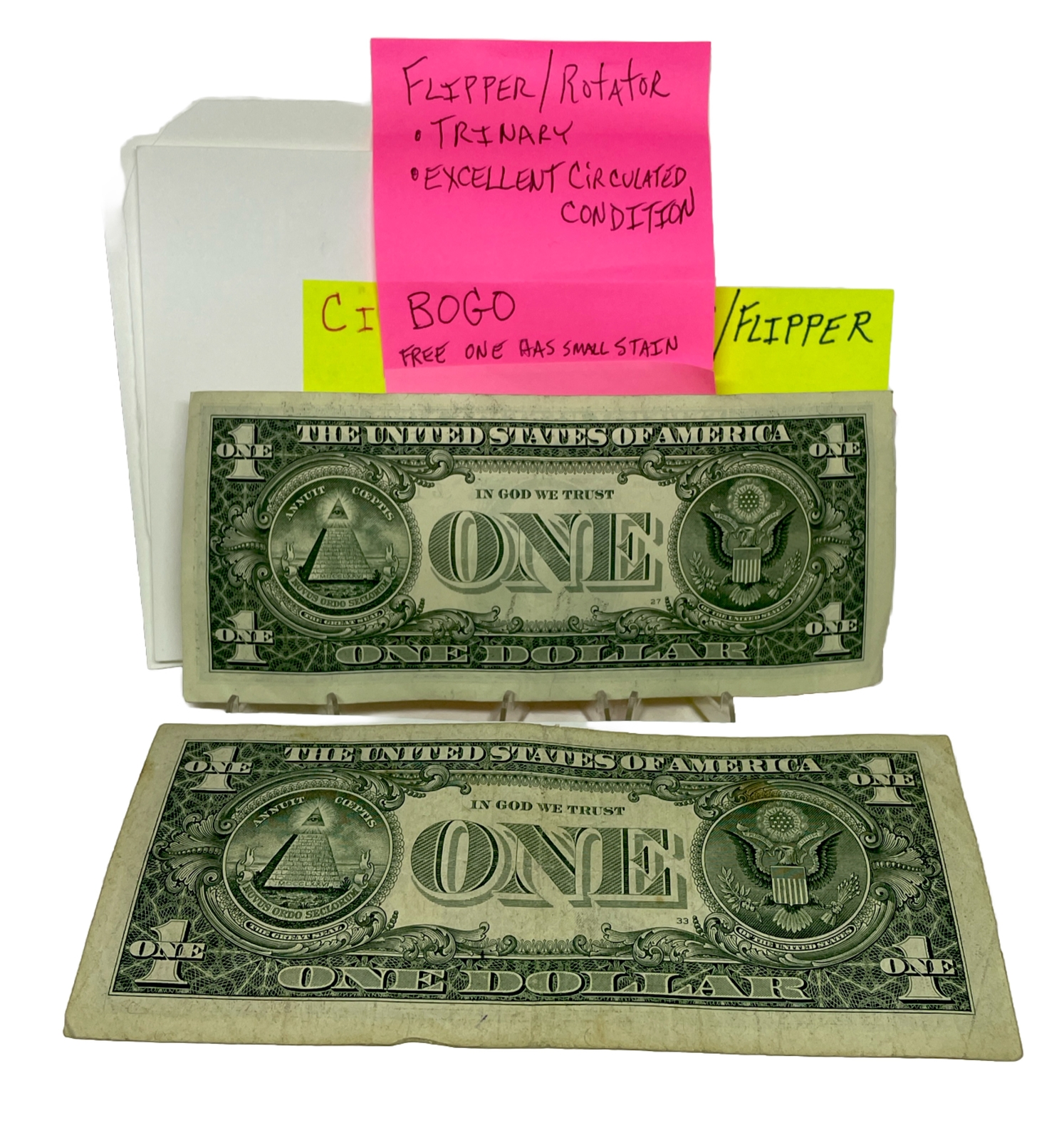 Flipper/Rotator Notes 1,6,9,0. $1 Dollar Bill Fancy Serial Number BOGO ...