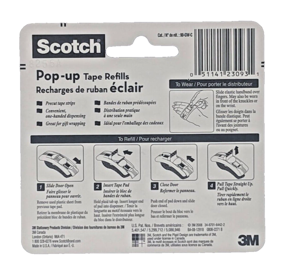 9x Packs of 3M Scotch POP-UP TAPE REFILLS - 3 Tape Pads, 75 Strips per ...