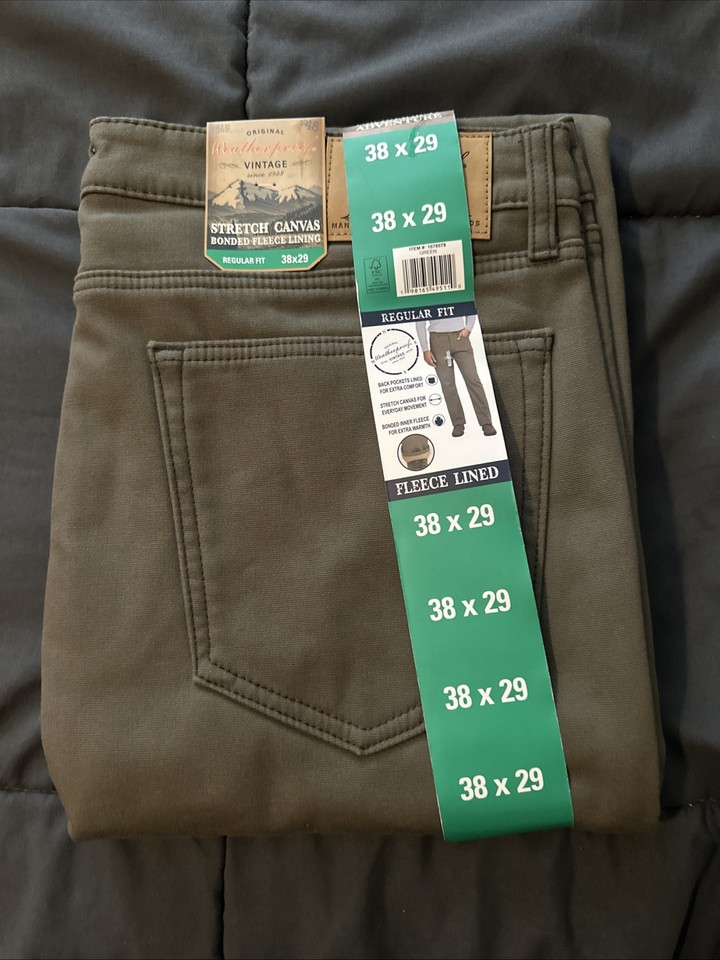 Weatherproof Vintage Men's Stretch Canvas Fleece Lined Pants Green ...