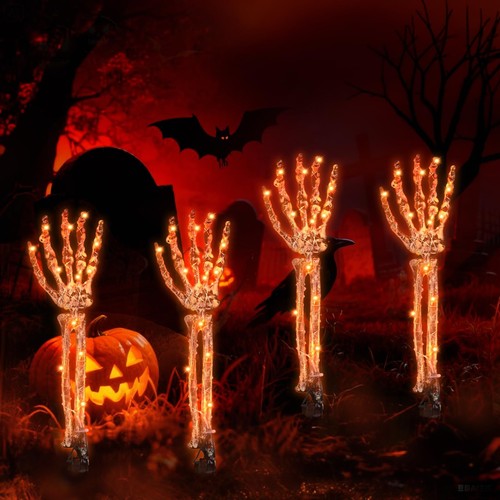 4 Pack Halloween Decorations Outdoor Solar Light Up Skeleton Arm 120 ...