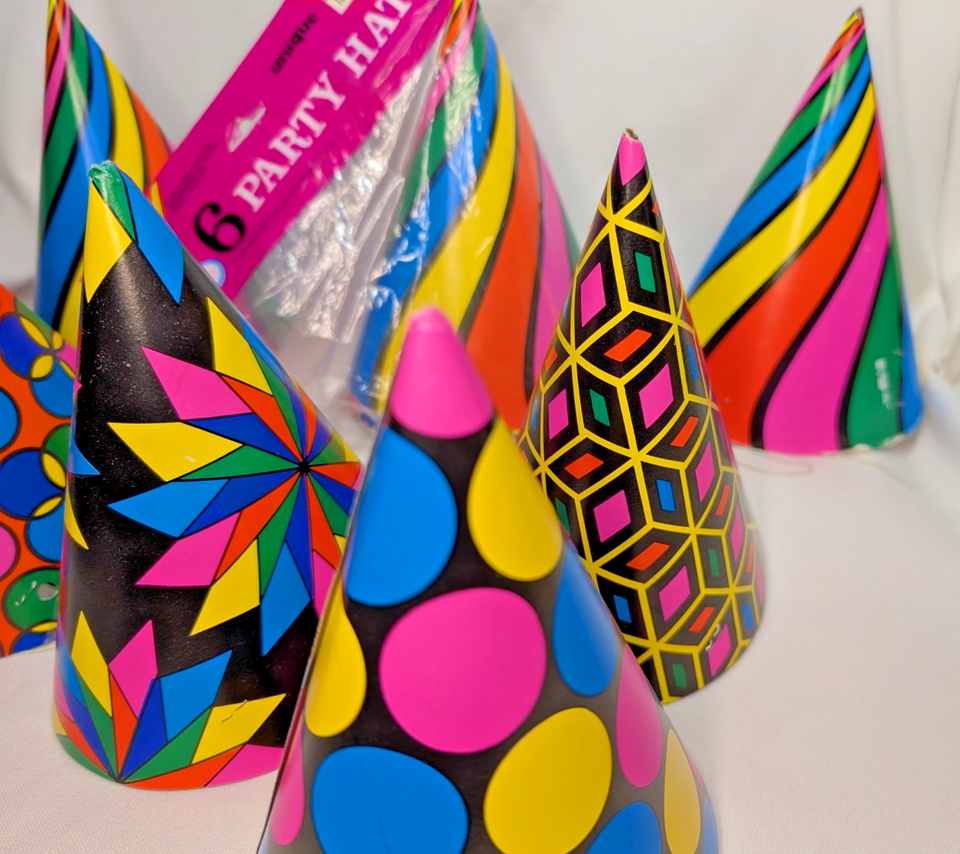 Vintage Paper Party Hats PSYCHEDELIC Geometric Groovy Designs & Colors ...