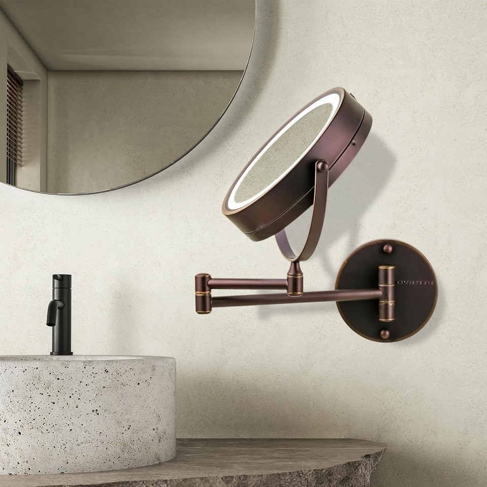 Antique Bronze Wall Mounted Lighted Makeup Mirror – 7" Double-Sided, 1X ...